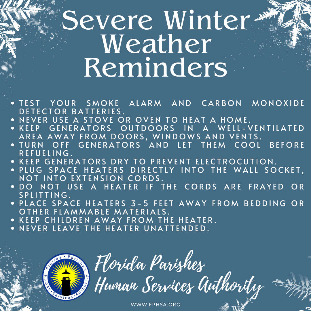 SEVERE WINTER WEATHER REMINDERS | FPHSA